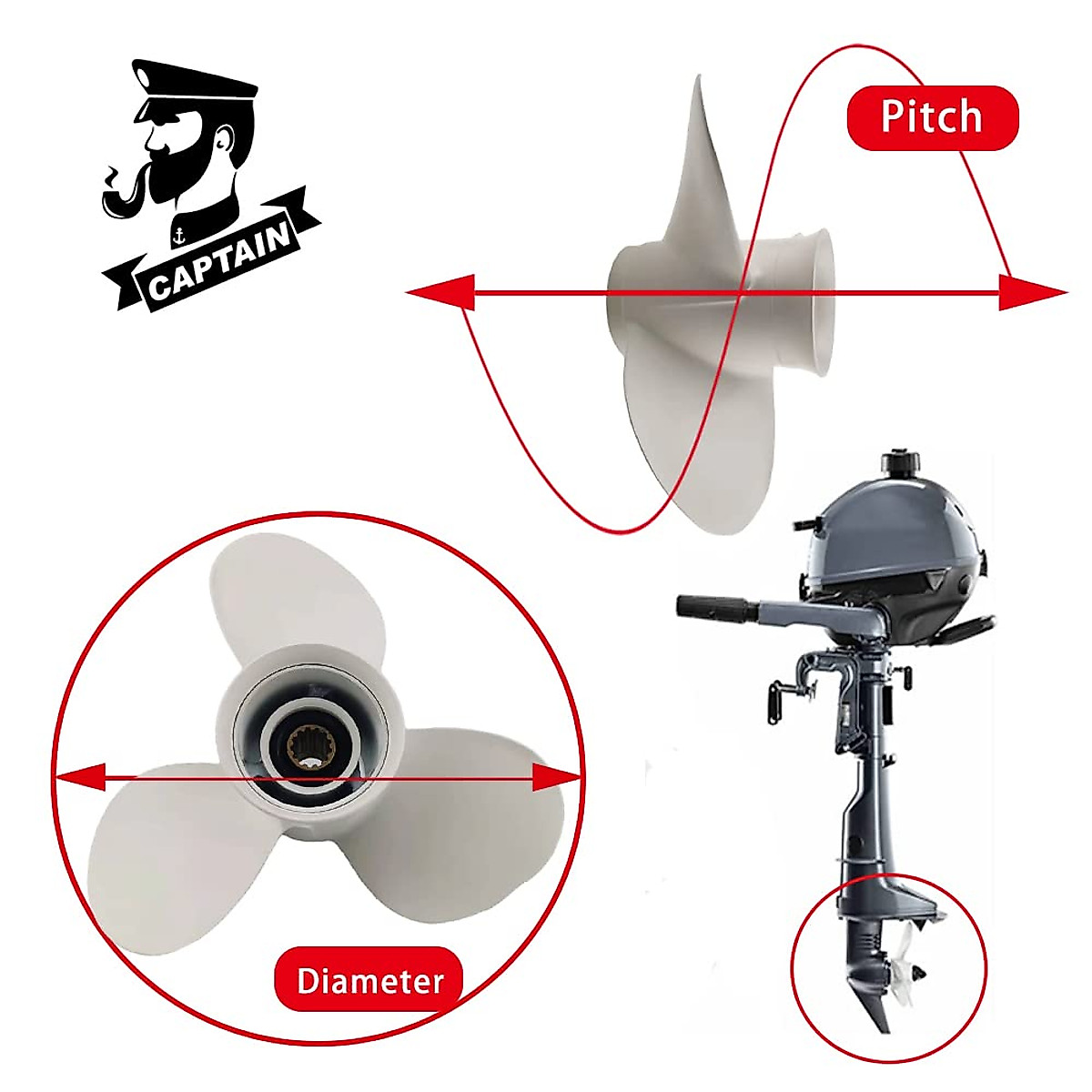 Boatman 10 5/8x12,10 3/8x13,10 3/8x14,10 1/4x14 Boat Propeller fit Yamaha Outboard Engine 20-60 Hp,13 Spline Tooth,RH