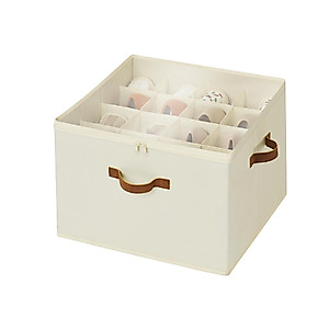 StorageWorks Storage Box for Shoes, Shoe Storage Bin with Handles and Fixed Dividers, Space-Saving Shoe Storage Organizer, Closet Cube Shoe Storage Box, Beige, 1-Pack