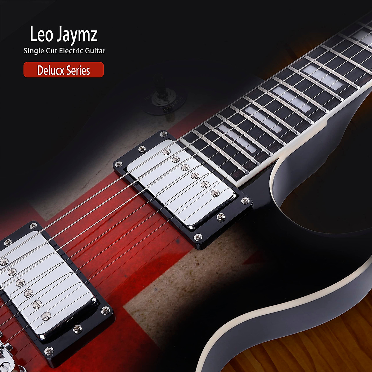 Leo Jaymz Full Size Single Cut Electric Guitar - with Amazing UK Flag Sticker on Arched Top (UK Flag)