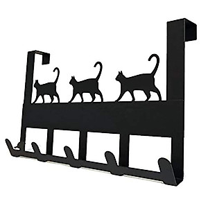 Mango Steam Over-The-Door Organizer Hanger for Towels, Hats, Hoodies, Coats, Backpacks, & Keys (Cat, Black)