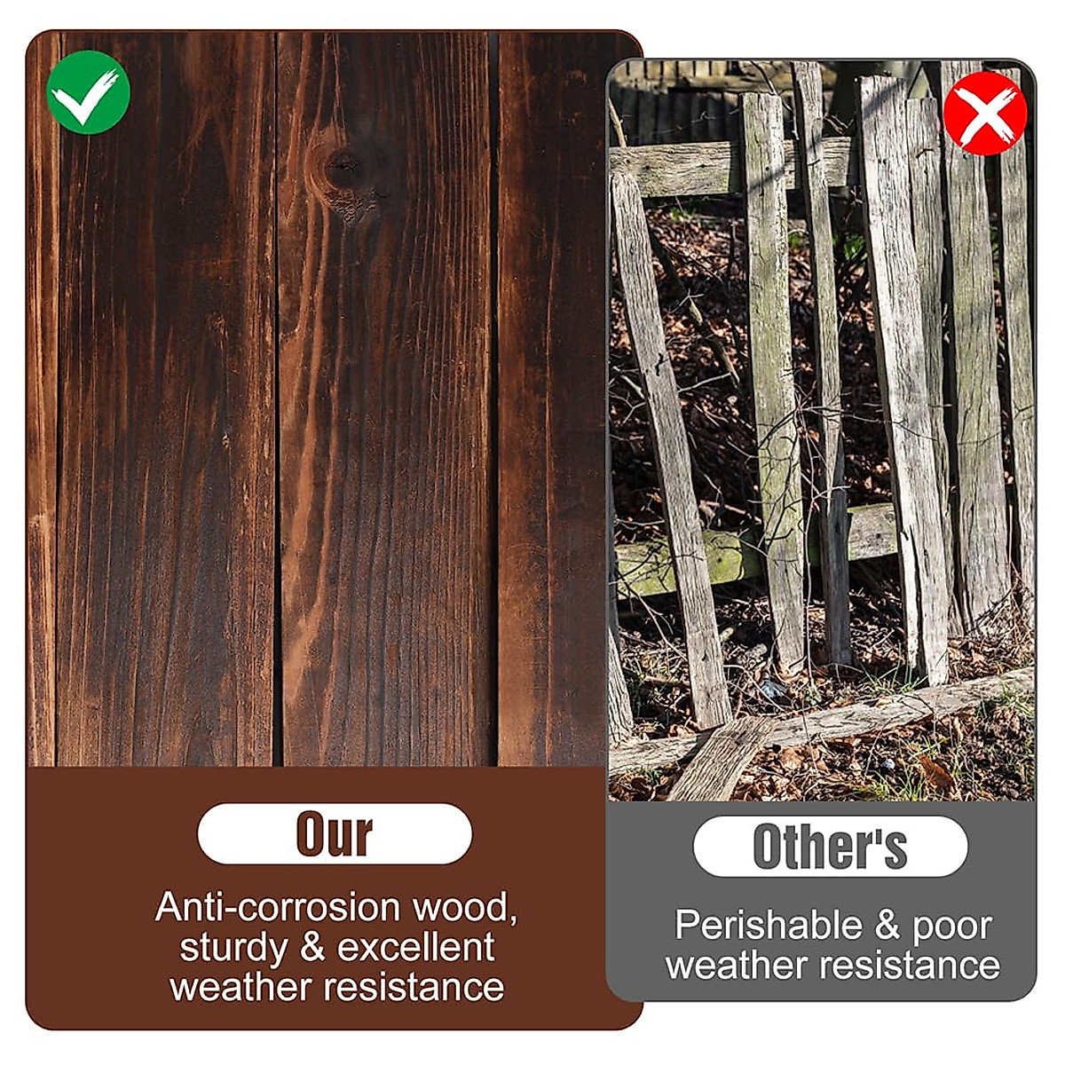 Newflager Garden Wooden Fence Anti-Corrosive Outdoor Landscape Edging Flexible Decorative Border with a Pair of Gloves for Garden Yard Flower Tree Fence - 7.9'' H x 47'' L