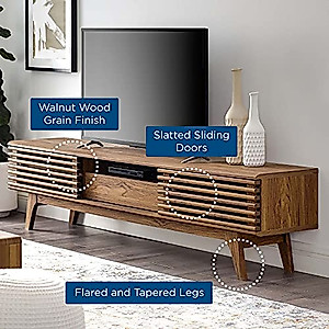 Modway Render 70" Mid-Century Modern Low Profile Entertainment TV Stand, 70 Inch, Walnut Walnut
