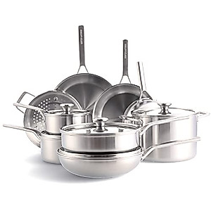 Merten & Storck Tri-Ply Stainless Steel 14 Piece Cookware Pots & Pans Set,Professional Cooking,Multi Clad,Measurement Markings,Drip-Free Pouring Edges,Durable Glass Lids,Induction,Oven&Dishwasher Safe