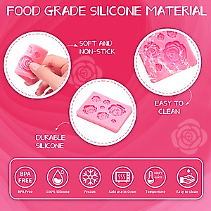 4Pcs Rose Silicone Candy Mold, Mini Flower Fondant Chocolate Silicone Molds for Baking Leaf Mold for Cake Decorating Clay Crafting Candy Soap Ice Cube Wax Melt