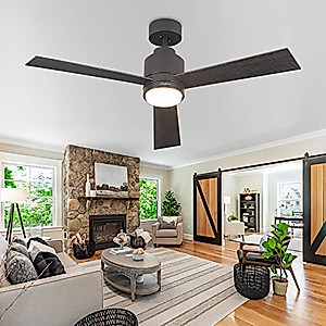 POLYECO Modern Ceiling Fans with Light, 6-Speed LED Ceiling Fan with Reversible DC Motor, Remote Control & Timing Function for Living Room Dining Room Bedroom(Matte Silver)