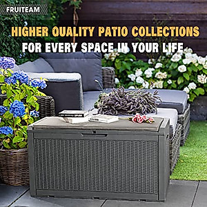 FRUITEAM 100 Gallon Patio Deck Box Outdoor Storage Box with Soft Cushion, Lockable Resin Storage Bin Weather Resistant for Patio Furniture Pillows, Pool Toys, Garden Tools