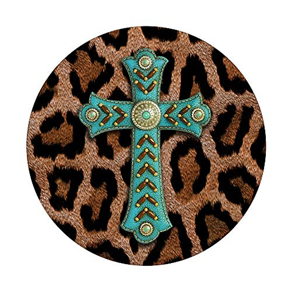 Leopard Cheetah Print Turquoise Teal Cross Rodeo Southwest PopSockets Swappable PopGrip