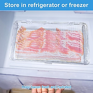 Wensdr Bacon Container with Serving Tong for refrigerator Cheese Storage Container with Lid Large Capacity Plastic Lunch Meat Container
