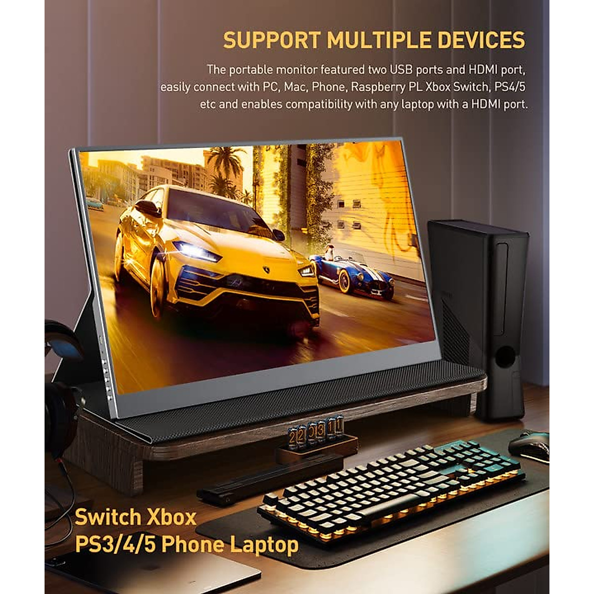 Portable Monitor for Laptop 17.3", FHD 1080P 100% sRGB Travel Monitor for Laptop, Portable Computer IPS Display w/VESA, External Monitor USB-C 60Hz HDR HDMI Portable Screen w/Smart Cover & Speakers