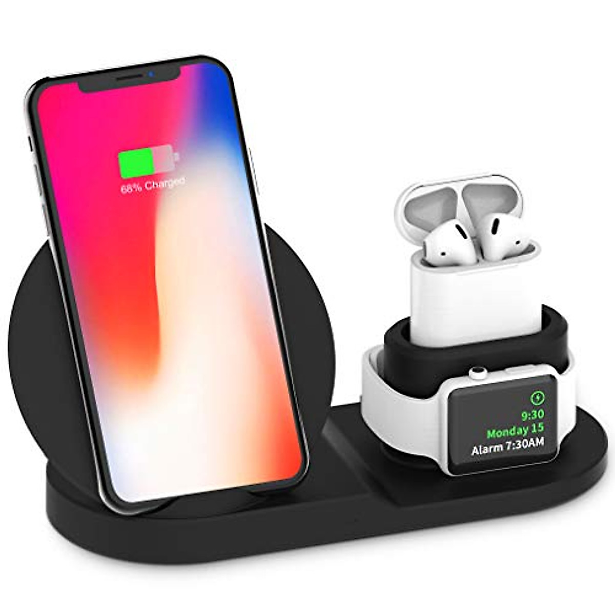 Wireless Charger, 3 in 1 Charging Station for Apple, Wireless Charging Stand Apple Watch Charger for Apple Watch and iPhone Airpod Compatible for iPhone X/XS/XR/Xs Max/8 Plus iWatch Airpods-Black