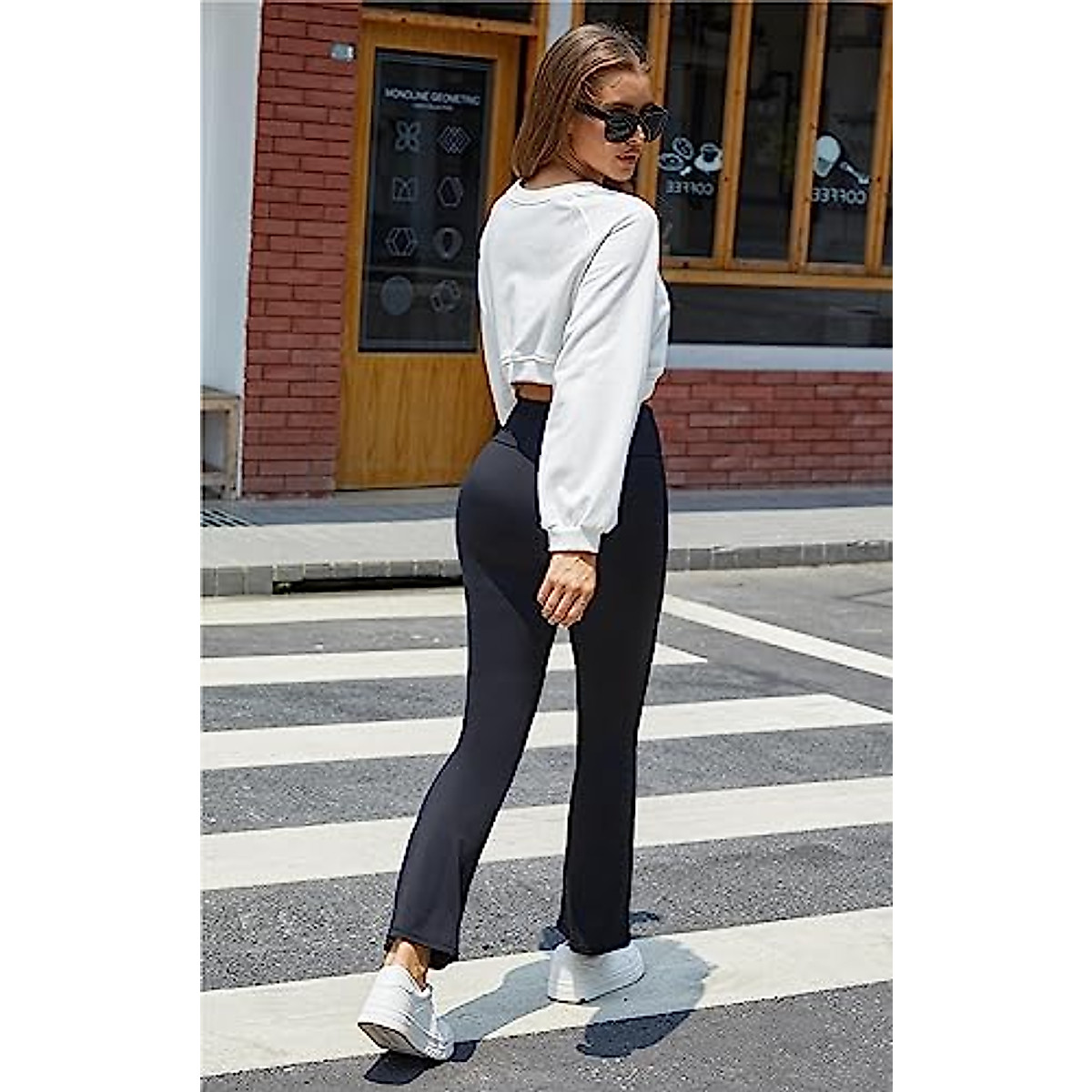 JEKAOYI Womens High Waist Ruched Flare Leggings Bootcut Tummy Control Casual Workout Yoga Pants