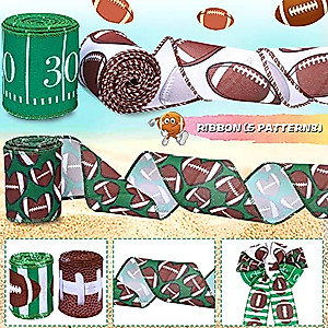 Kuscul 5 Rolls Football Wired Edge Ribbon 2.5 Inches x 25 Yard Rugby Ball Ribbon Sport Stitching Satin Wired Ribbon for Sport Team Party Decor Gift Wrapping Decor Hair Bow Sewing Wreath Crafts