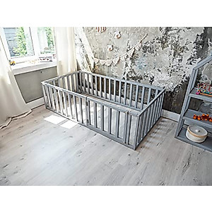 BUSYWOOD Montessori Floor Bed - Toddler Floor Bed - Play Pen - Kids Room Furniture - Wood Bed Fame - Toddler Bed with Rails - Children Play Gym - Waldorf toys (Model 6.2)