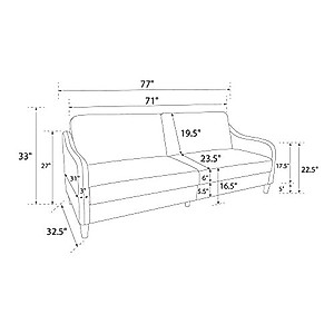 DHP Jasper 77 Inch Futon Sofa Bed, Modern Upholstered Couch Sleeper with Sloped Arms, Mustard
