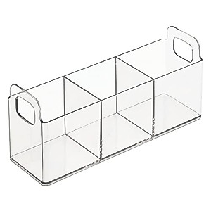 mDesign Plastic Condiment Organizer and Tea Bag Holder - 3-Compartment Kitchen Pantry/Countertop Storage Caddy - Divided Chip, Snack, Oatmeal Packet Holder - Lumiere Collection - Clear