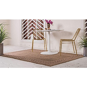 Unique Loom Outdoor Border Collection Area Rug - Greek Key (7' 1" x 10' Rectangle, Brown/ Light Brown)