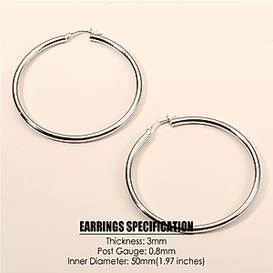 MILACOLATO S925 Sterling Silver Hoop Earrings 14K Real Gold Plated Hoops 3mm Chunky Large Big Hoop Earrings Hypoallergenic Lightweight Earrings for Women 15/20/30/40/50/60/70mm S 50mm