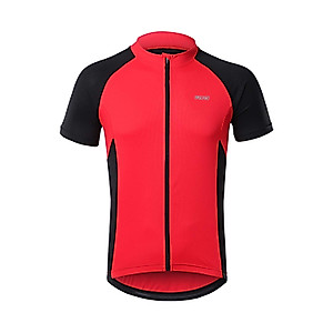 ARSUXEO Men's Short Sleeves Cycling Jersey Bicycle Bike Shirt Zipper Pocket 655 Red Size Medium