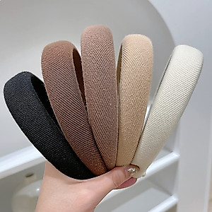 Padded Headbands for Women,5Pcs Wide Plain Turban Headband Fashion Hair Bands Headwear Barrette Styling Tools Accessories with Solid Colors,Deep