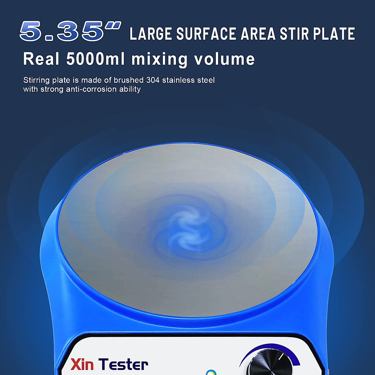 Xin Tester 5000ml Magnetic Stirrer, Stainless Steel Magnetic Mixer with Stir Bar, Magnetic Stir Plate for Sauces/Yeast Starters/Paint/Ink (No Heating) Max Stirring Rate: 2200RPM