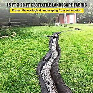 VEVOR Geotextile Landscape, 15ft x 20ft 4 oz Non-Woven PP Drainage 350N Tensile Strength & 440 N Load Capacity, for Ground Cover, Garden Fabric, French Drains, Black