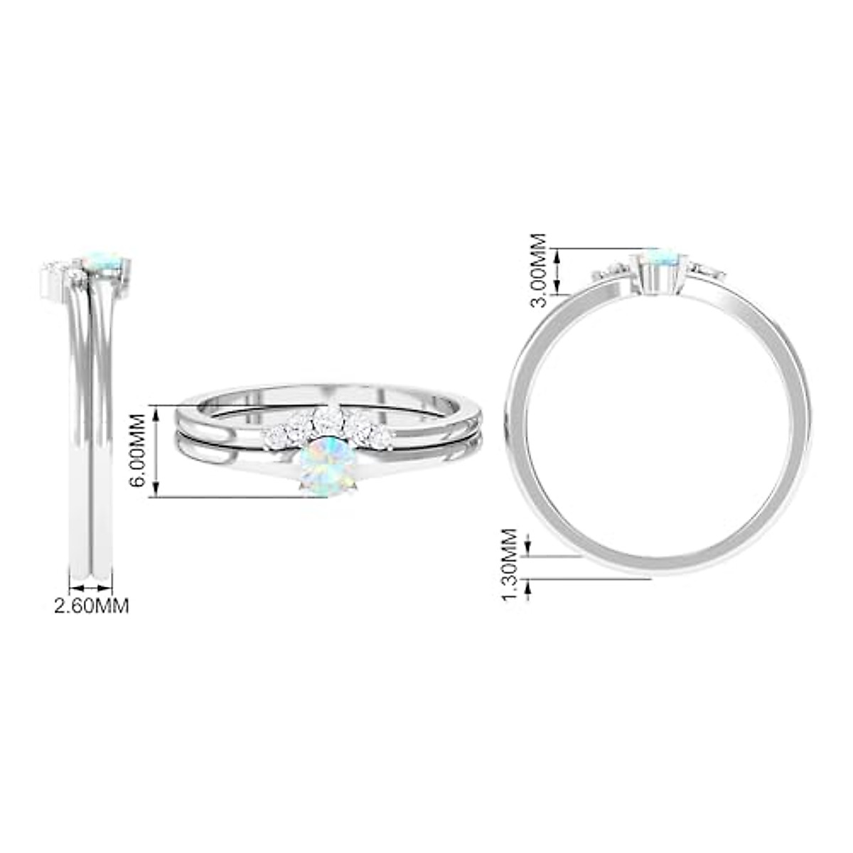 Certified Opal Diamond Wedding Ring Set, AAA Quality, Natural Rainbow Opal Engagement Ring with Enhancer, 14K White Gold, Size:US 12.00