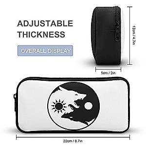 Wolf Yin Yang Sun Moon Pencil Case Stationery Pen Pouch Portable Makeup Storage Bag Organizer Gift