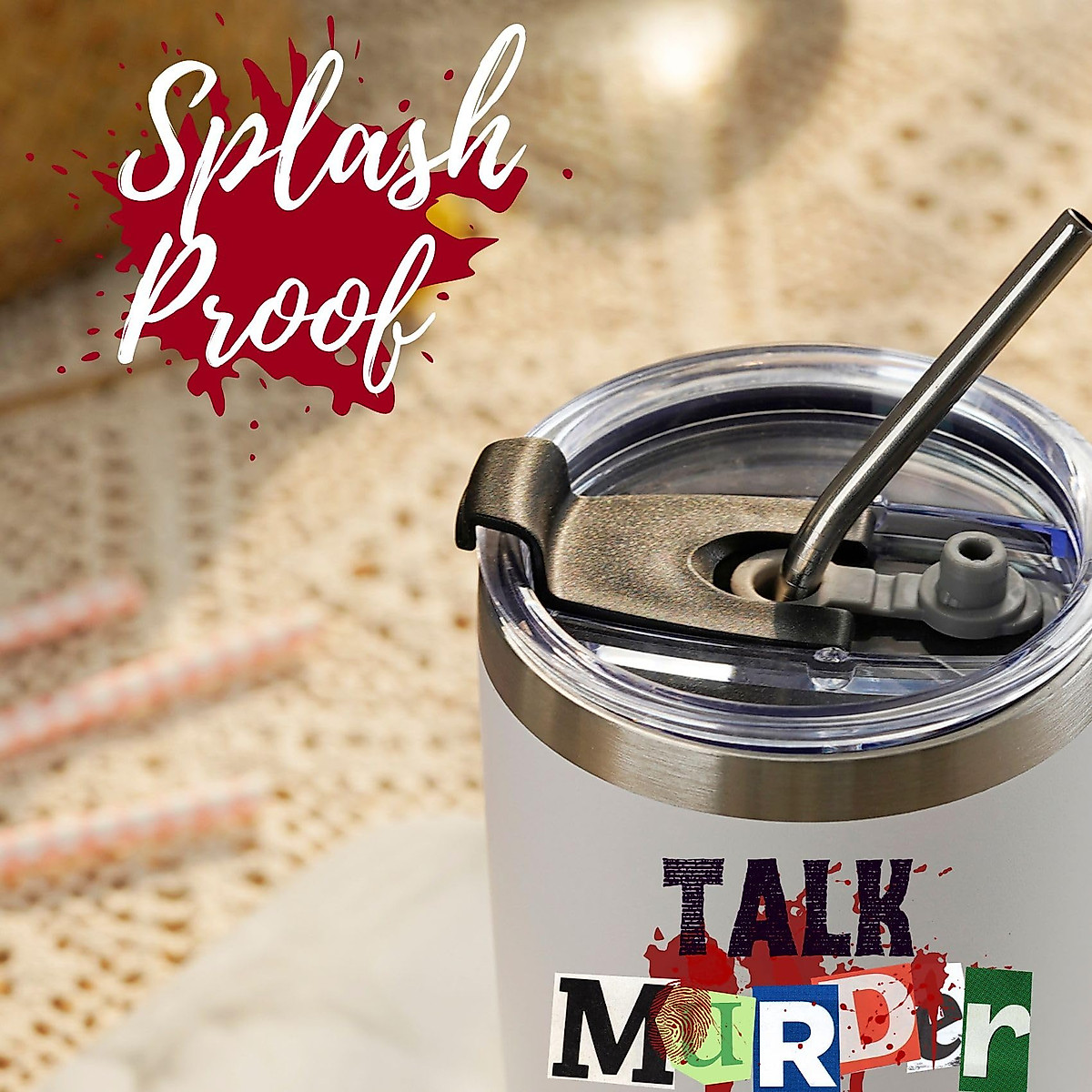 Onebttl True Crime Gifts for Crime Fans, True Crime Lovers, Serial Killer Gifts for Women, Men, Junkie, Talk Murder To Me, Stainless Steel Travel Mug Cup Tumbler, 20oz, White