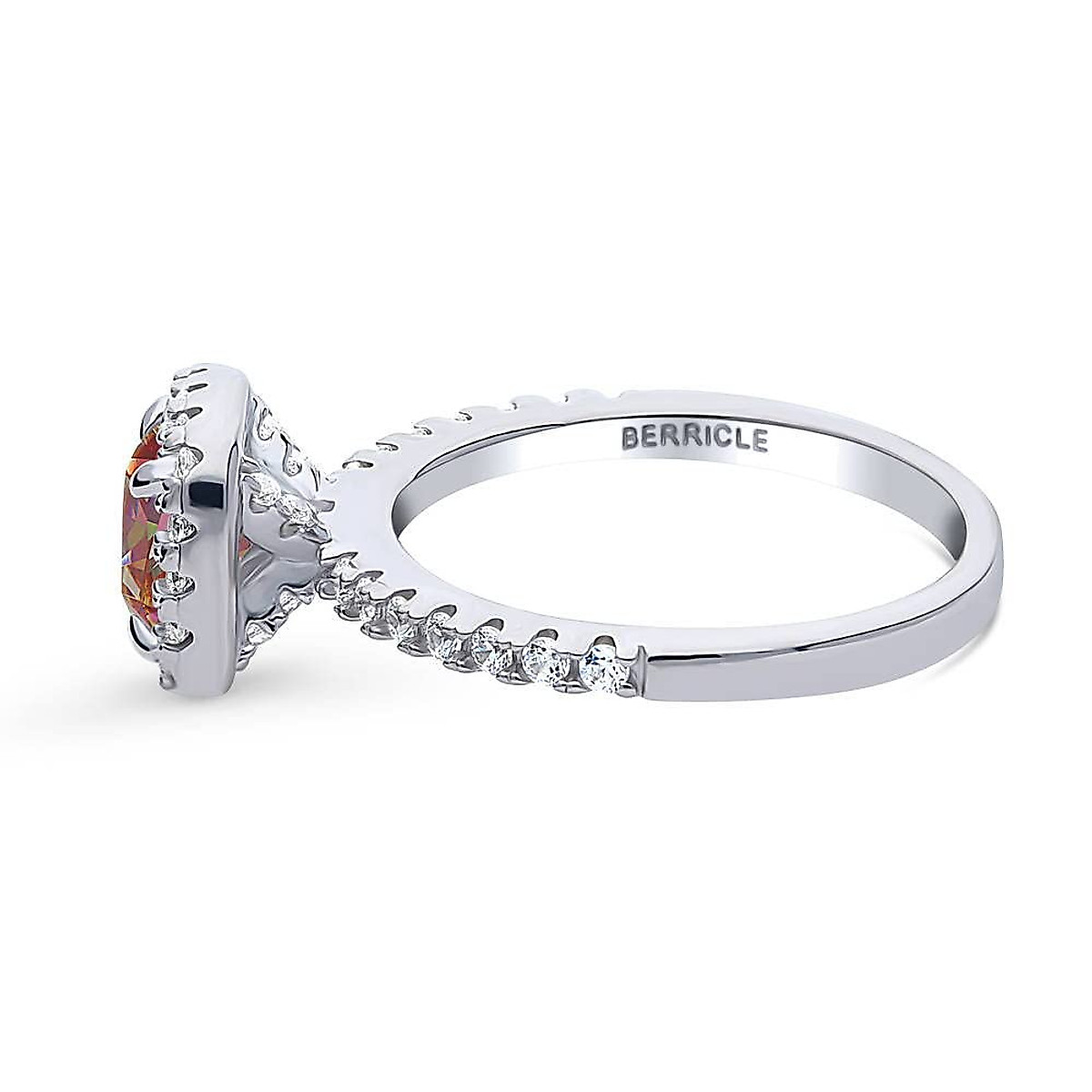 BERRICLE Sterling Silver Halo Red Orange Cushion Cut Cubic Zirconia CZ Kaleidoscope Fashion Ring for Women, Rhodium Plated Size 9