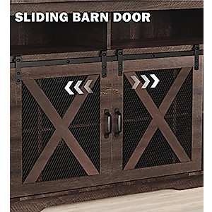 Xilingol Farmhouse Style TV Stand for 65+ Inch TVs, Tall Entertainment Center with Barn Door, Television Cabinets & Storage Shelves, 65 Inch TV Stands for Living Room, Grey