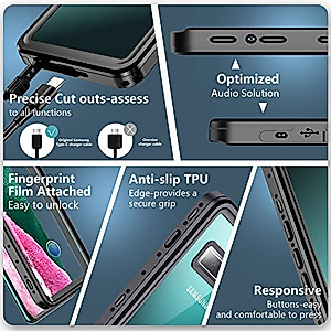 SPIDERCASE for Samsung Galaxy S10 Waterproof Case, Built-in Screen Protector Fingerprint Unlock with Film, Shockproof Full Body Cover Waterproof Case for Samsung Galaxy S10 6.1”, Black/Clear
