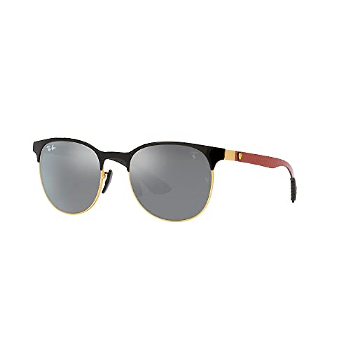 Ray-Ban RB8327M Scuderia Ferrari Collection Round Sunglasses, Black on Matte Gold/Grey Gradient Mirrored Silver, 53 mm