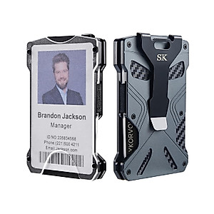 Sykorvon Minimalist Wallet for Men Slim Metal Wallet with Money Clip, RFID Blocking Tactical Carbon Fiber Wallet Card Holder with ID Window