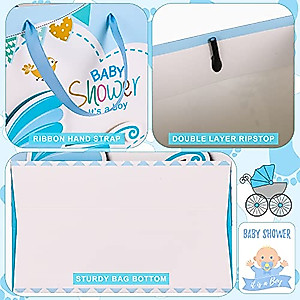 Gift Bags for Baby Shower - 2 Pack Glittery Baby Bags for Girls and Boys with Satin Ribbon Handles, Middle Size Baby Gift Bags with Lovely Pattern for Baby Shower, Guests, Favor Gifts and More (8.7’’x10.2’’x4.7’’, 1 Pack for Boy and 1 Pack for Girl)