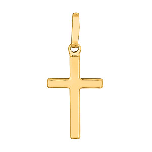 Jewelry Affairs 14k Yellow Gold Shiny Square Flat Style Unisex Cross Pendant