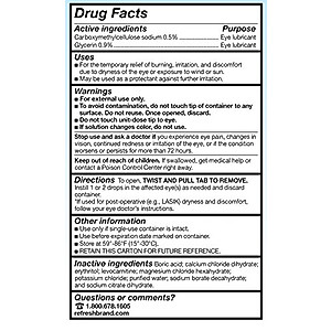 Refresh Optive Lubricant Eye Drops, Preservative-Free, 0.01 Fl Oz Single-Use Containers, 60 Count