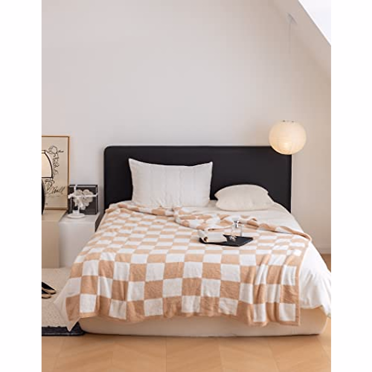 MH MYLUNE HOME Ultra-Soft Checkered Blanket Microfiber Checkerboard Blanket Reversible, Plaid Cozy Fuzzy Chessboard Throw Blanket Plush for Bed Couch Sofa (Khaki, 51"x63")