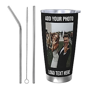 Custom 20oz Photo Coffee Mugs Double-Side Print Custom Stainless Steel Tumbler, Coffee Travel Mug Cup Personalized Birthday New Year Gifts for Men Women Mom Dad, Black