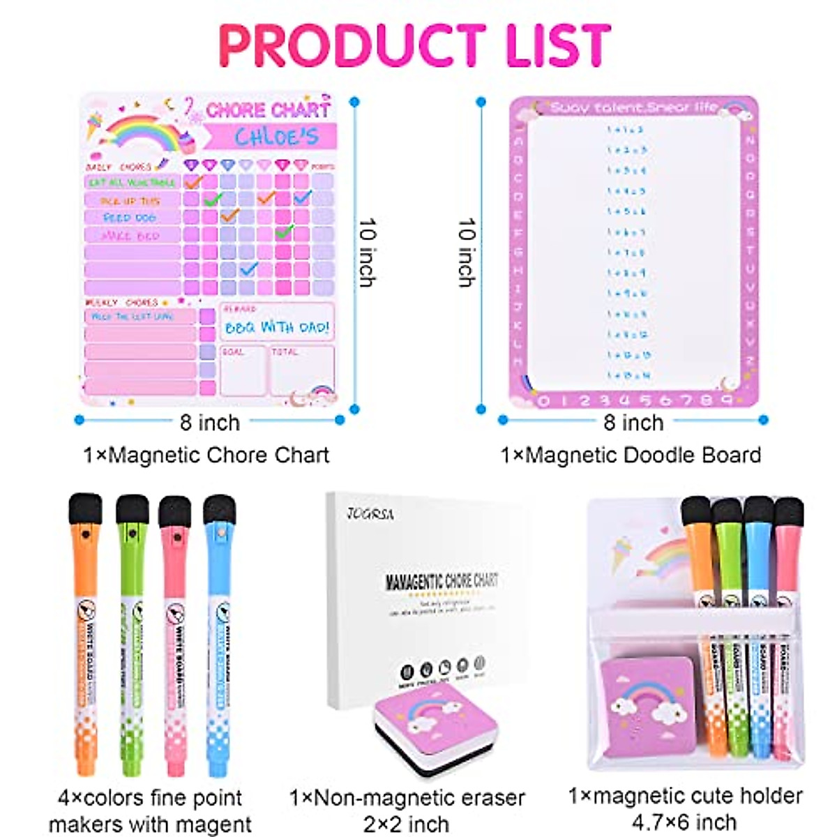 Rainbow Magnetic Chore Chart of Kids with Kids Doodle Board Magnetic,Good Behavior Chart,Magnetic Reward Chart Sets for Kids Behavior,My Responsibility Chart for Kids,Childhood Education Use