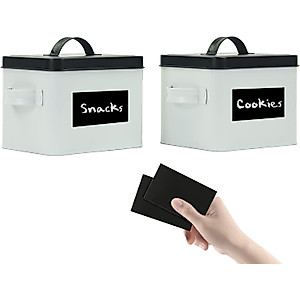 LF LIKEFAIR Kitchen Canisters for Countertop Set of 2 with Customizable Chalkboard Labels & Marker Pen - Iron Kitchen Canisters with Lids - Canisters Sets for the Kitchen - White Kitchen Canister Set