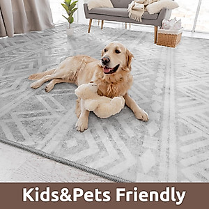 5x7 Area Rugs for Living Room, Ultra Soft Boho Moroccan Washable Carpet, Neutral Non-Slip Backing Dining Room Rugs, Low Pile Carpet for Bedroom Home Office