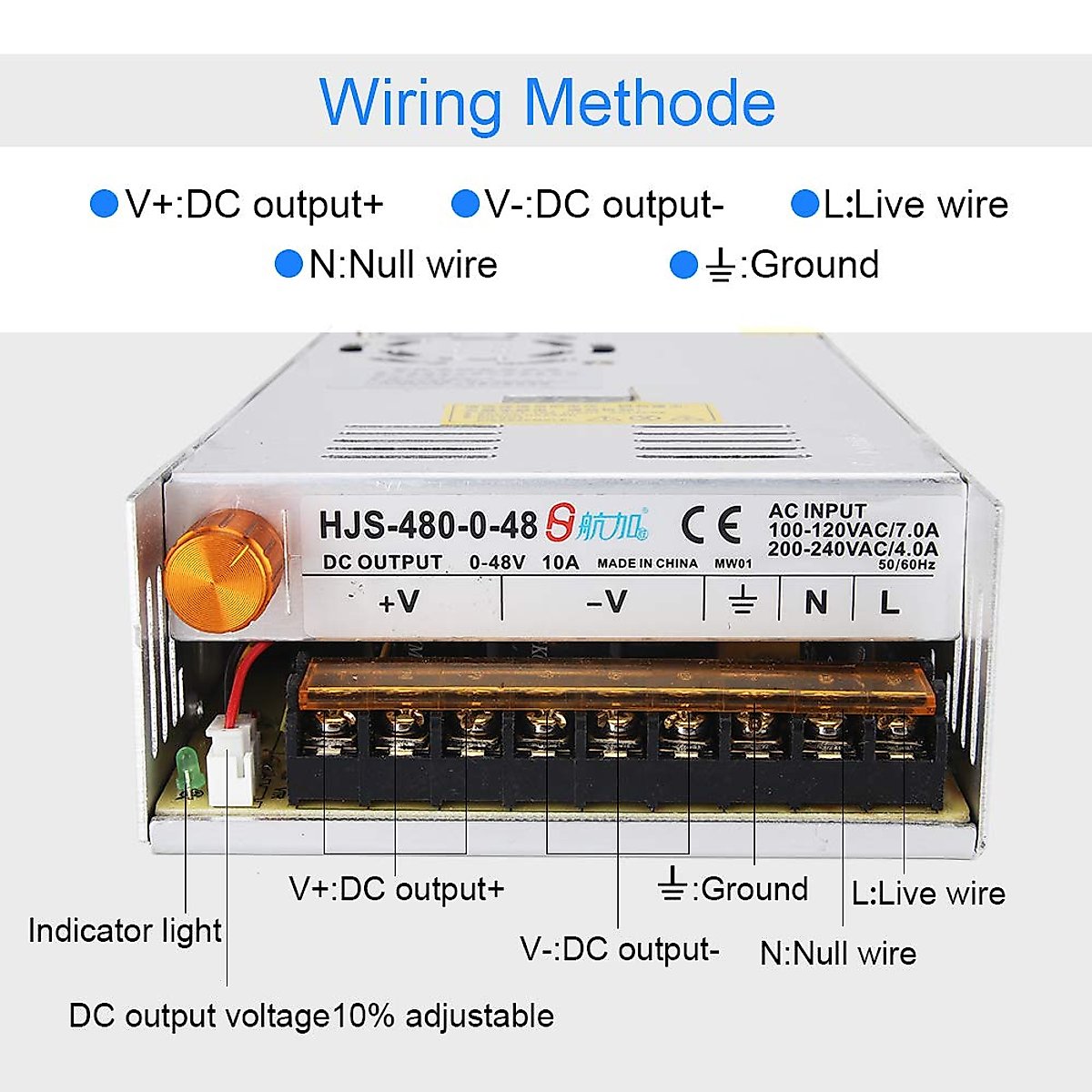 Adjustable DC Power Voltage Converter AC 110V-220V to DC 0-48V 10A Module Switching Power Supply Digital Display 480W Voltage Regulator Transformer Built in Cooling Fan