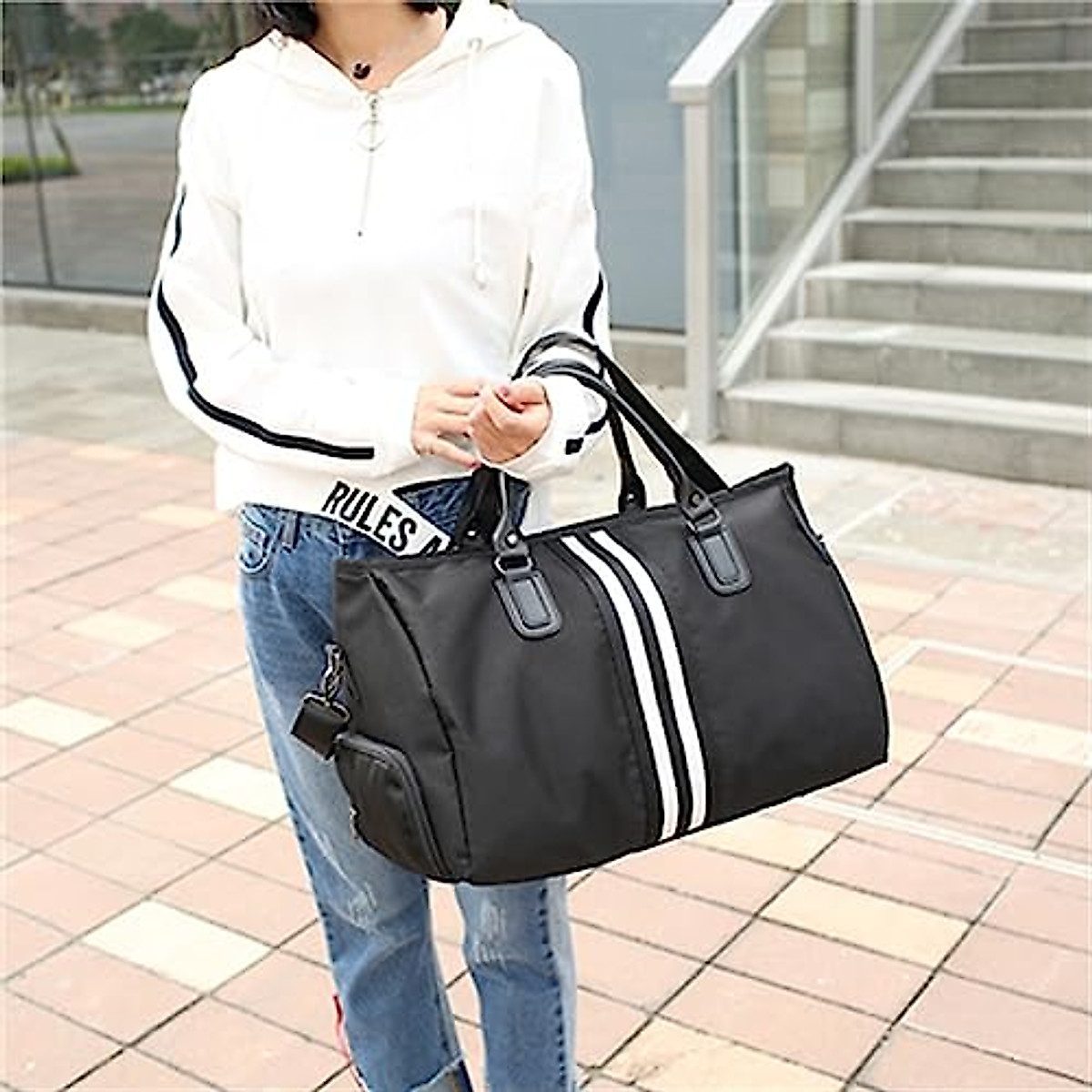 Sports Bag Men's And Women's Handheld Luggage Bag Large Capacity Travel Bag Lightweight Gym Bag (Color : Black, Size : 46x28x22cm)
