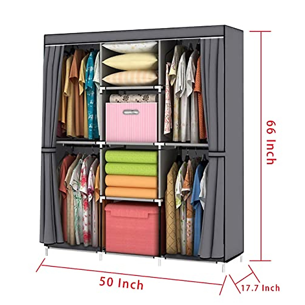 YOUUD Wardrobe Storage Closet Clothes Portable Wardrobe Storage Closet Portable Closet Organizer Portable Closets Wardrobe Closet Organizer Shelf Wardrobe Clothes Organizer Standing Closet Gray…