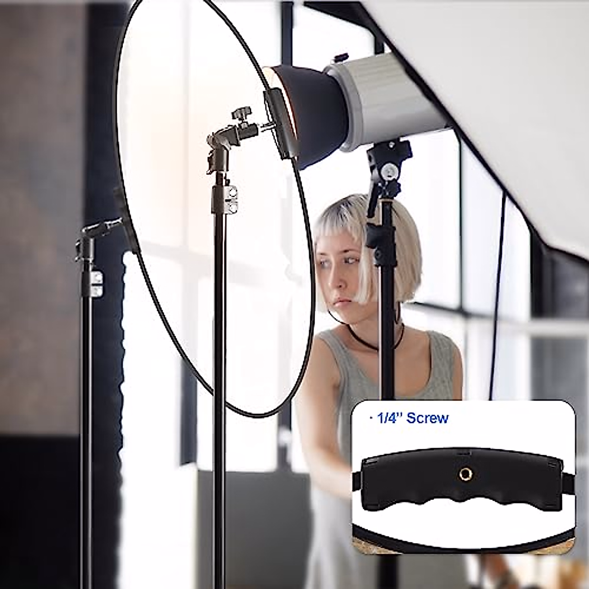 WELLMAKING 32 Inch (80cm) Reflector Photography, Collapsible Light Reflector with Bag & tilt Adapter, 5 in 1 Handle Reflector for Studio & Outdoor Lighting -Translucent, Silver, Gold, White and Black