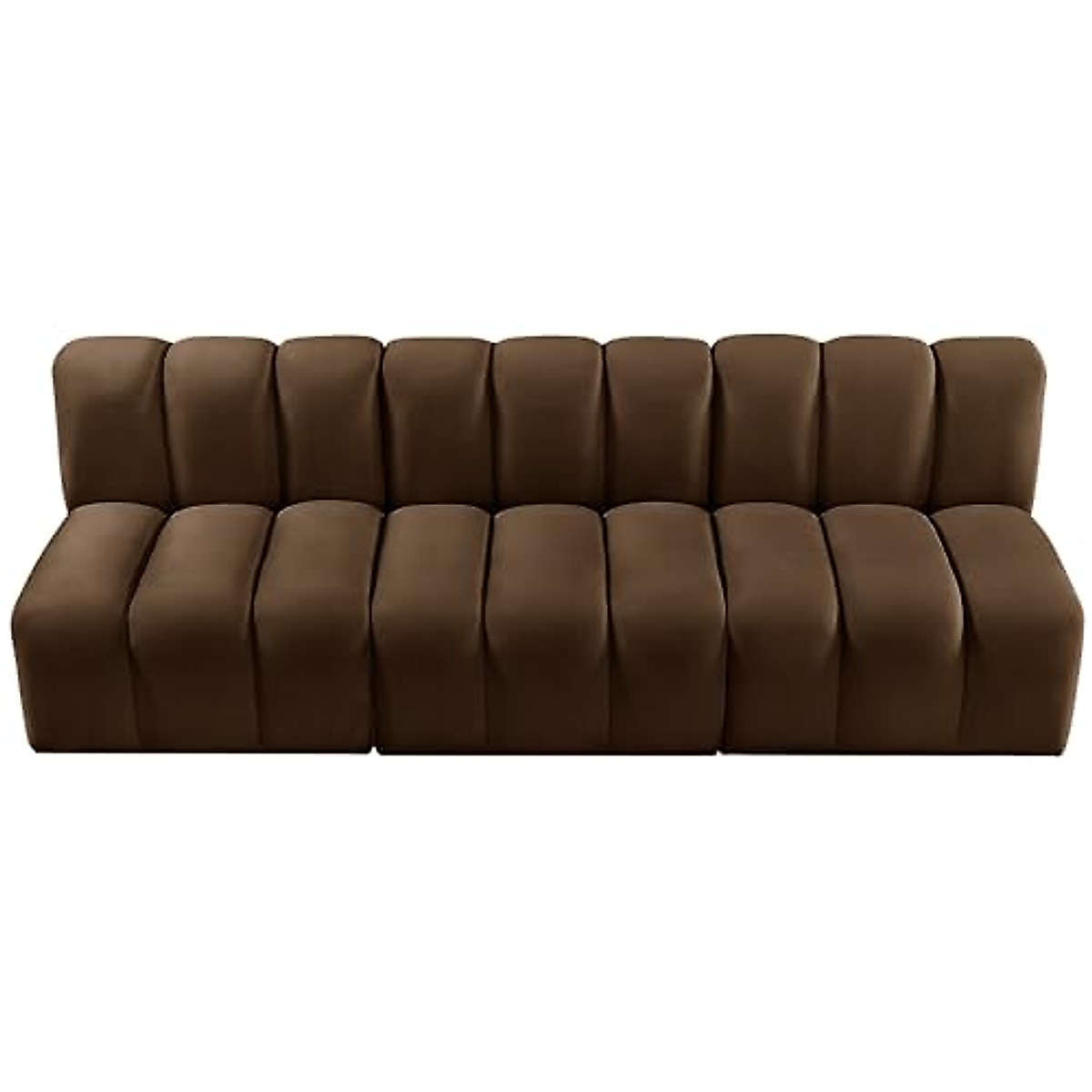 Meridian Furniture 103Brown-S3F Arc Collection Modern | Contemporary Modular Sofa with Soft Brown Velvet, Deep Channel Tufting, Modular Design, 89.5" W x 31" D x 30" H, Brown