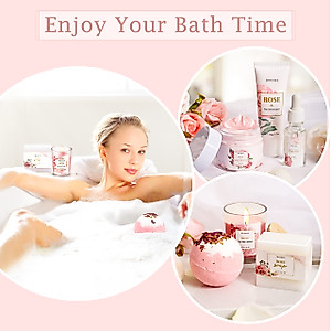 Birthday Gifts for Women Best Relaxing Spa Gifts Baskets Box for Her Wife Mom Best Friend Mother Grandma Bday Bath and Body Kit Sets Self Care Present Beauty Products Package Rose Scent