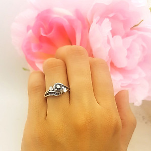 Dazzlingrock Collection 10K Round Blue Sapphire And White Diamond Swirl Bridal Engagement Ring Set, White Gold, Size 8.5