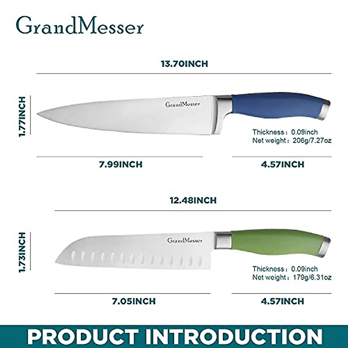 GrandMesser Kitchen Knives, 2 Piece Ultra Sharp 8 inch Chef Knife and 7 inch Santoku Knife, German Carbon Stainless Steel Forging Cooking knife Set, with Ergonomic Handle and Gift Box