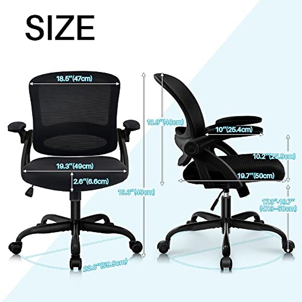 KERDOM Ergonomic Office Chair, Breathable Mesh Computer Chair, Swivel Desk Chair with Wheels and Flip-up Arms, Adjustable Height Home Gaming Chair